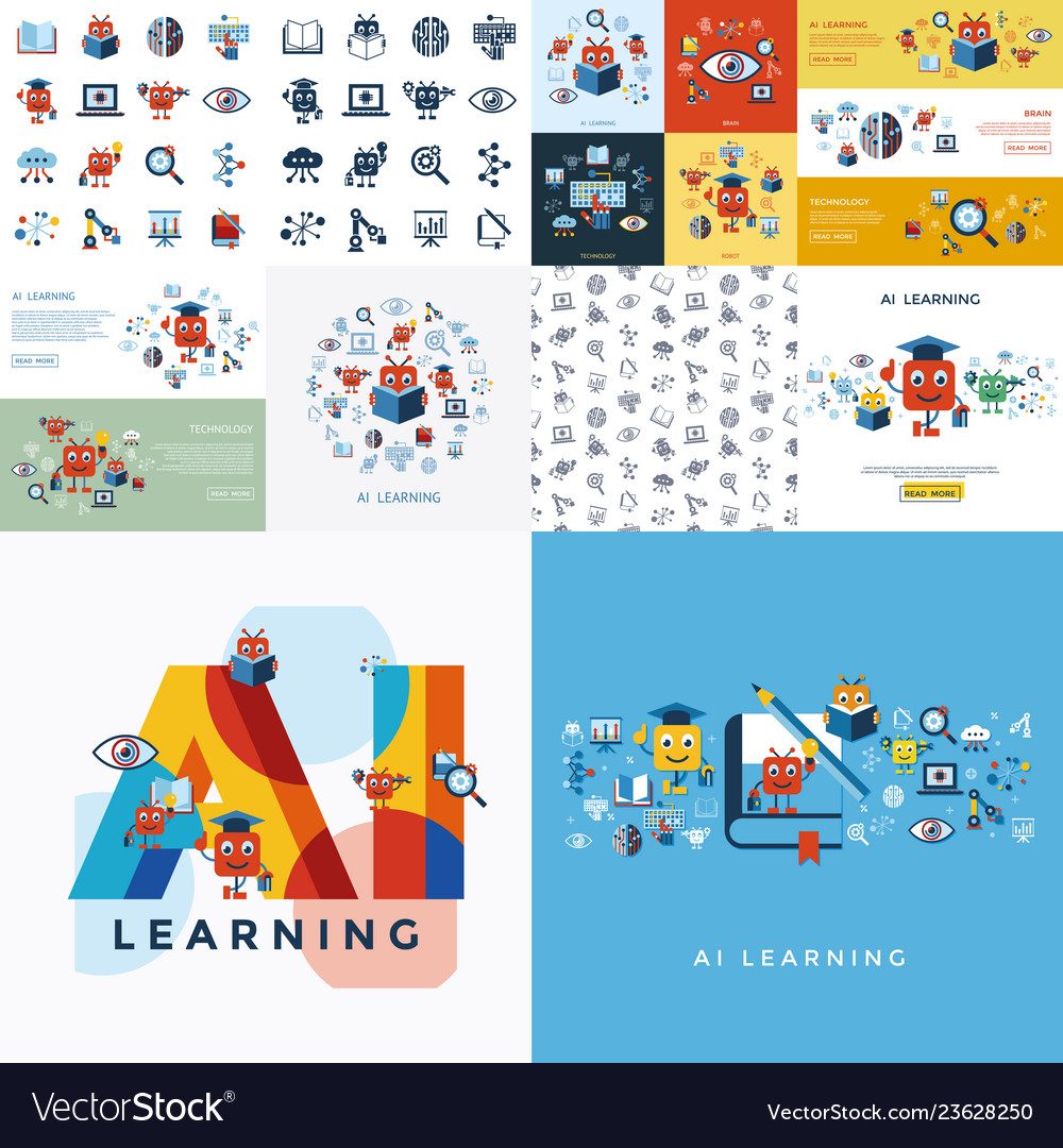 Artificial intelligence self learning icon set Vector Image
