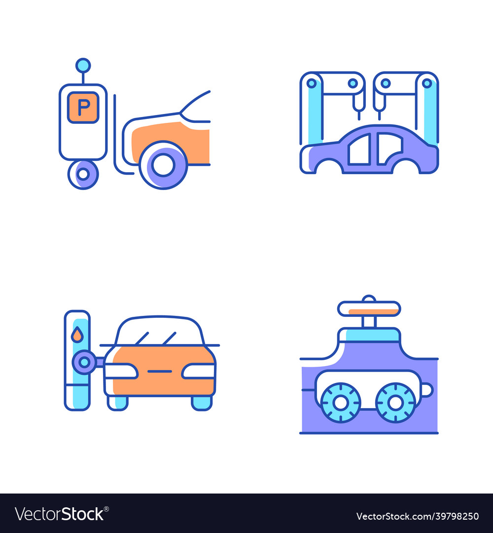 Automation in automobile industry rgb color icons Vector Image