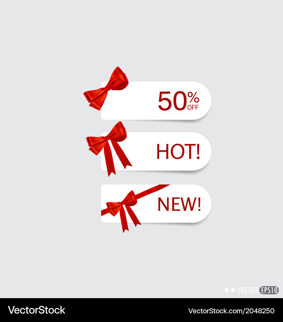 Collection of note papers with red ribbons ready Vector Image