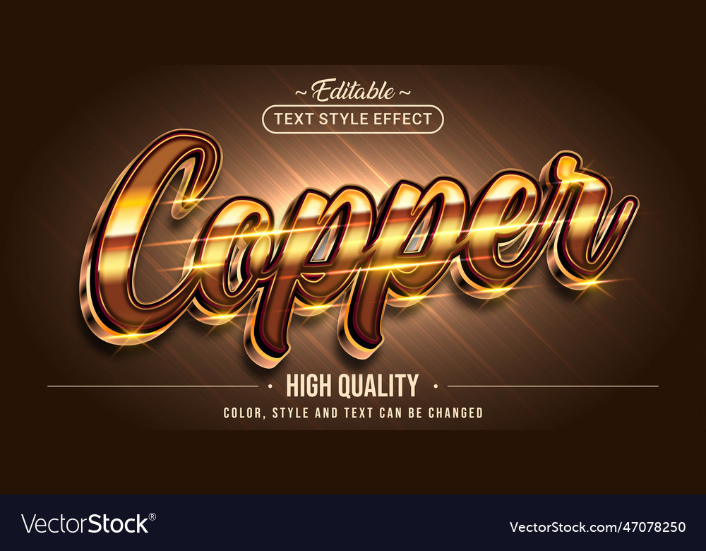 Editable text style effect - copper text style Vector Image