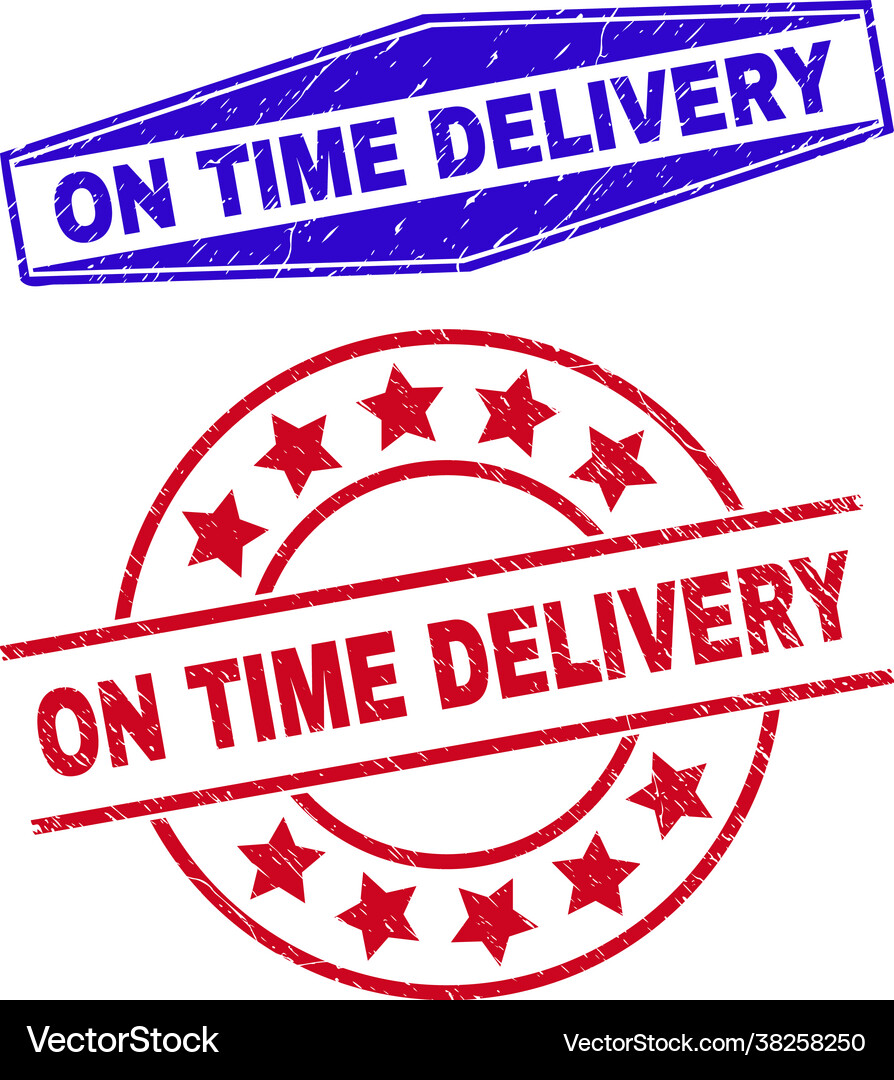 On time delivery textured stamps in circle Vector Image