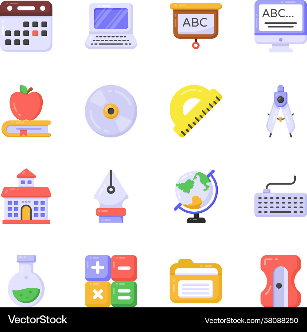 Pack education equipment flat icons Royalty Free Vector