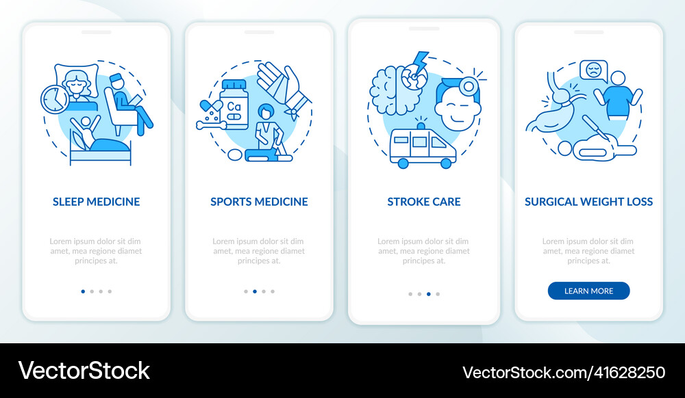 Services for patients blue onboarding mobile app Vector Image