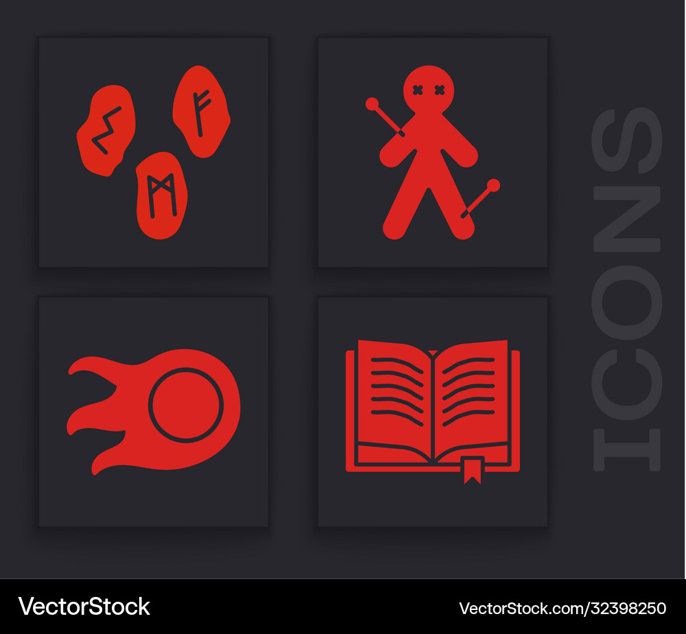 Set ancient magic book runes voodoo doll Vector Image