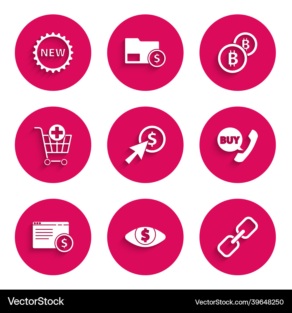 Set cursor and coin eye with dollar chain link Vector Image