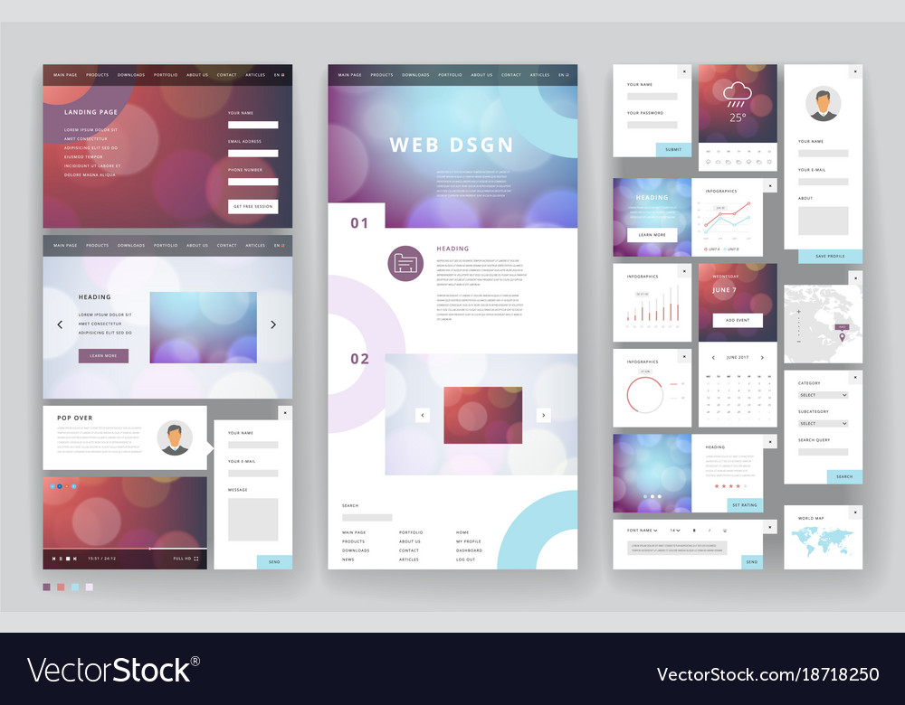 Website template design with interface elements Vector Image