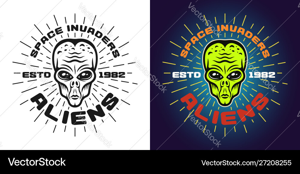 Alien green head emblem badge two styles Vector Image