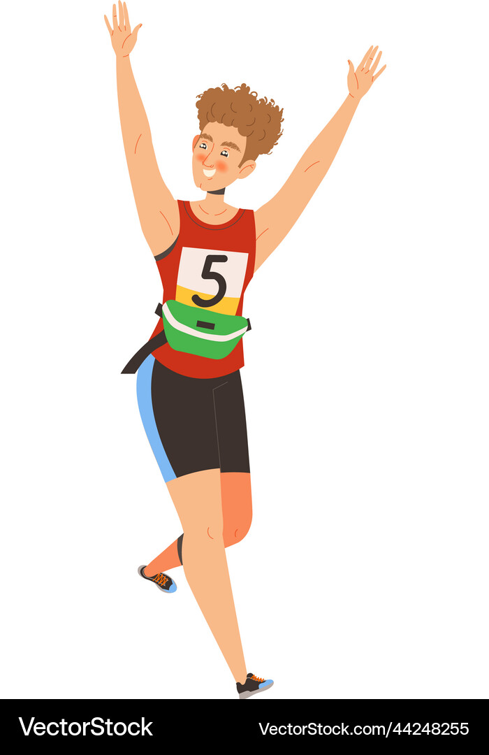Cheerful man character participating in marathon Vector Image