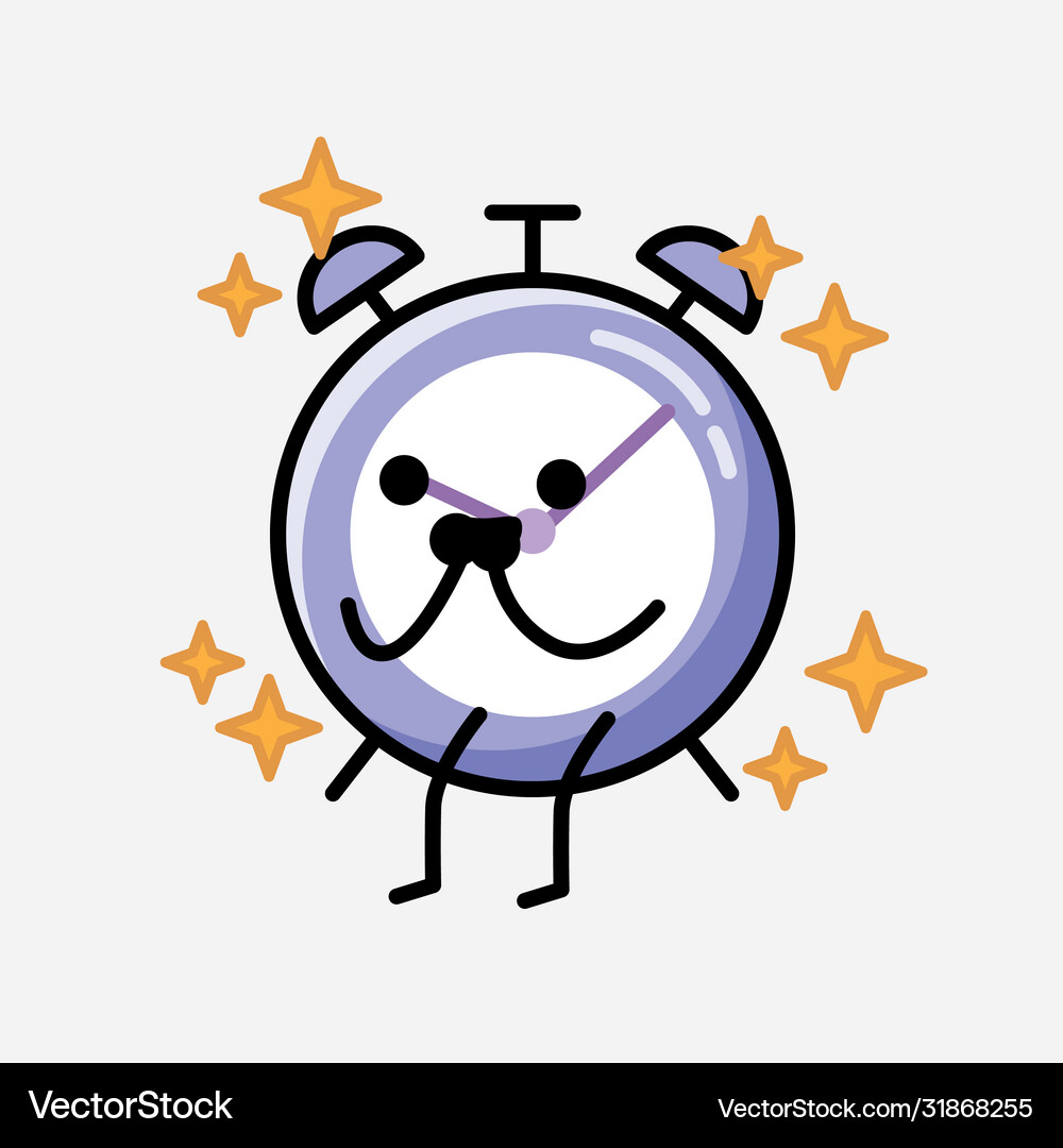 Cute alarm clock mascot character in flat design Vector Image