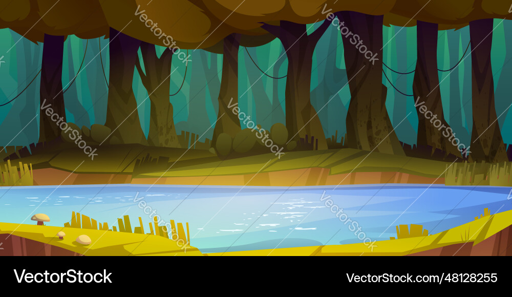 Lake in forest nature landscape background Vector Image