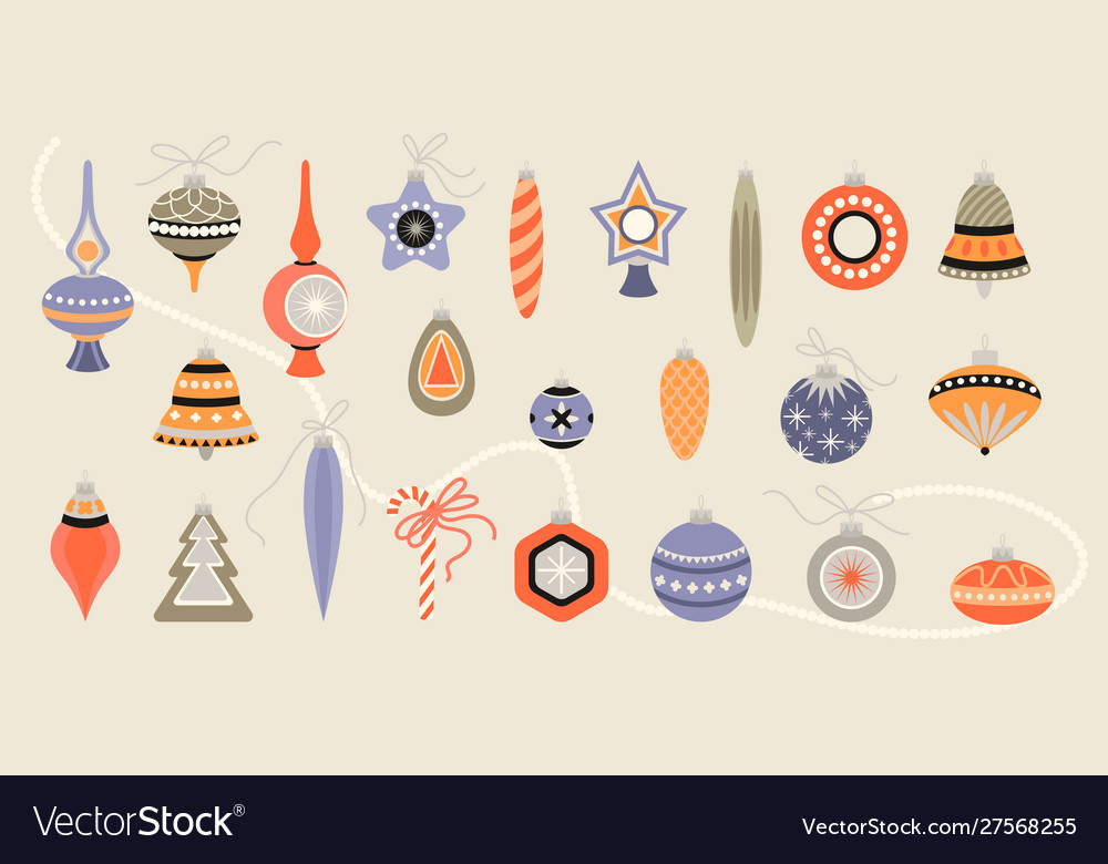 Set christmas decorations in retro style Vector Image