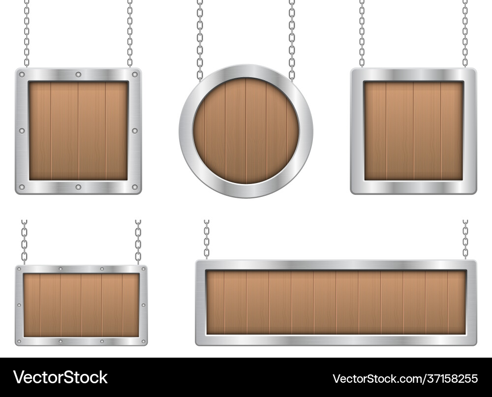 Wooden hanging board with metallic frame design Vector Image