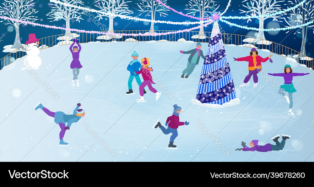 A winter skating rink with christmas tree Vector Image