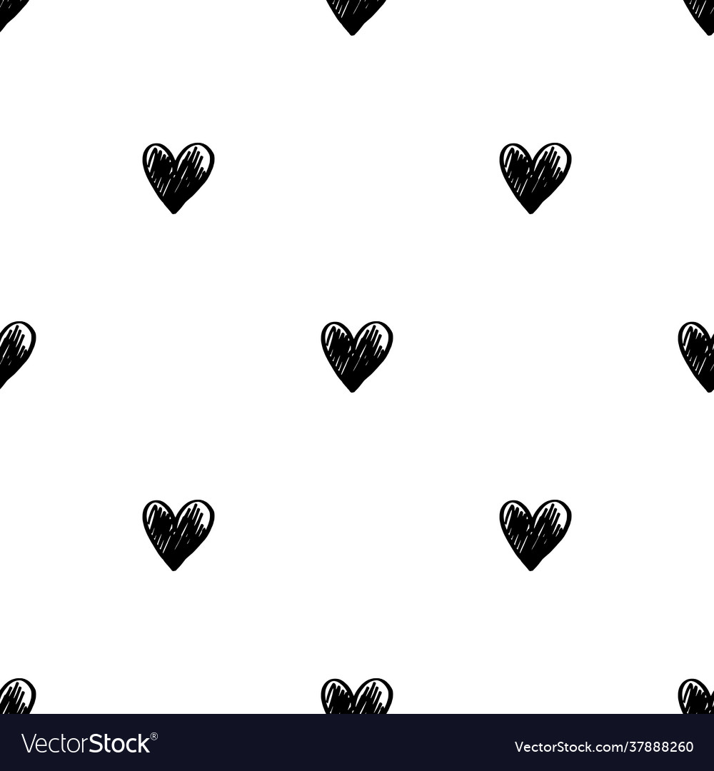 Doodle heart black and white seamless pattern Vector Image