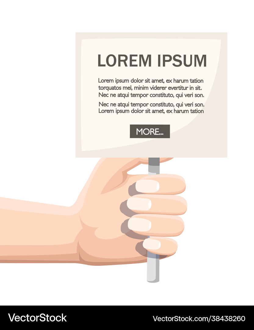 Hand hold sign place for text flat on white Vector Image