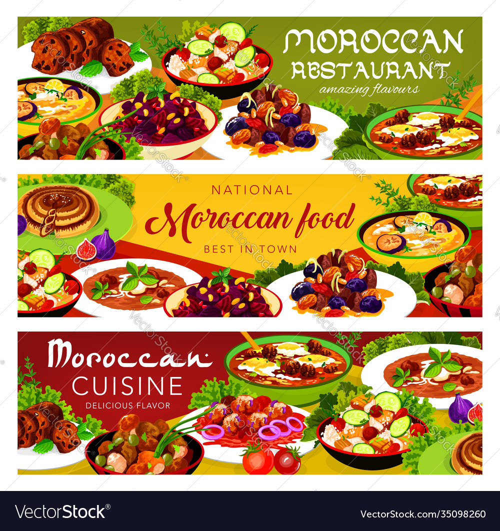 Moroccan food cuisine morocco banners Royalty Free Vector