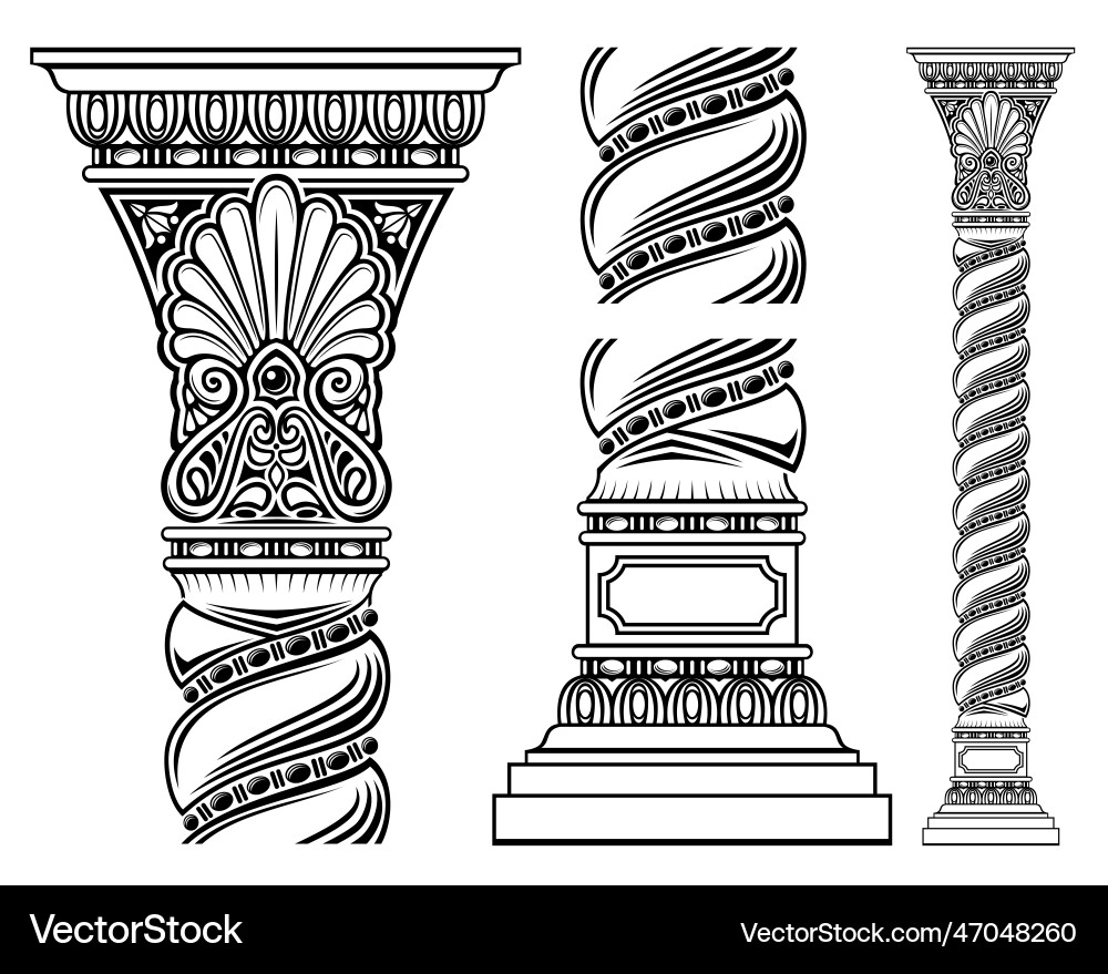 Oriental twisted antique seamless engraved column Vector Image