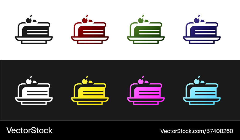 Set piece cake icon isolated on black and white Vector Image
