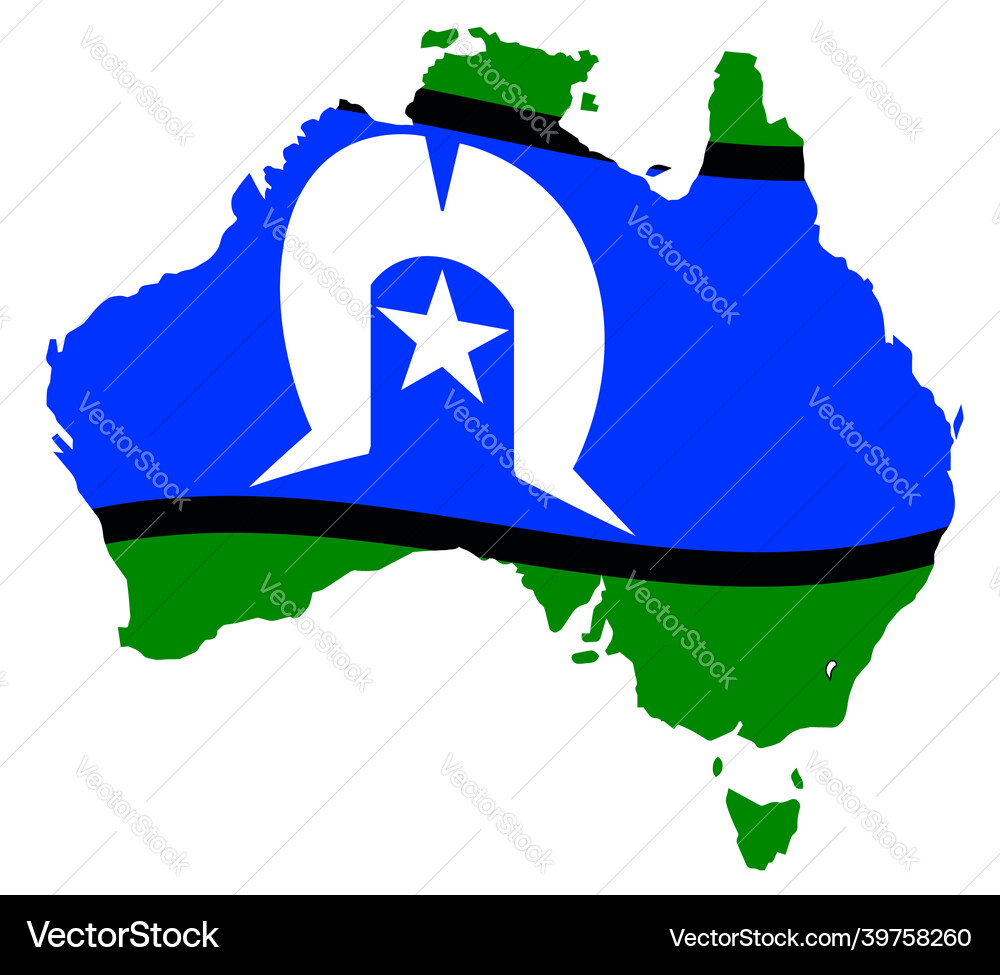 Torres Strait Islander Flag on Australian Map Vector Image