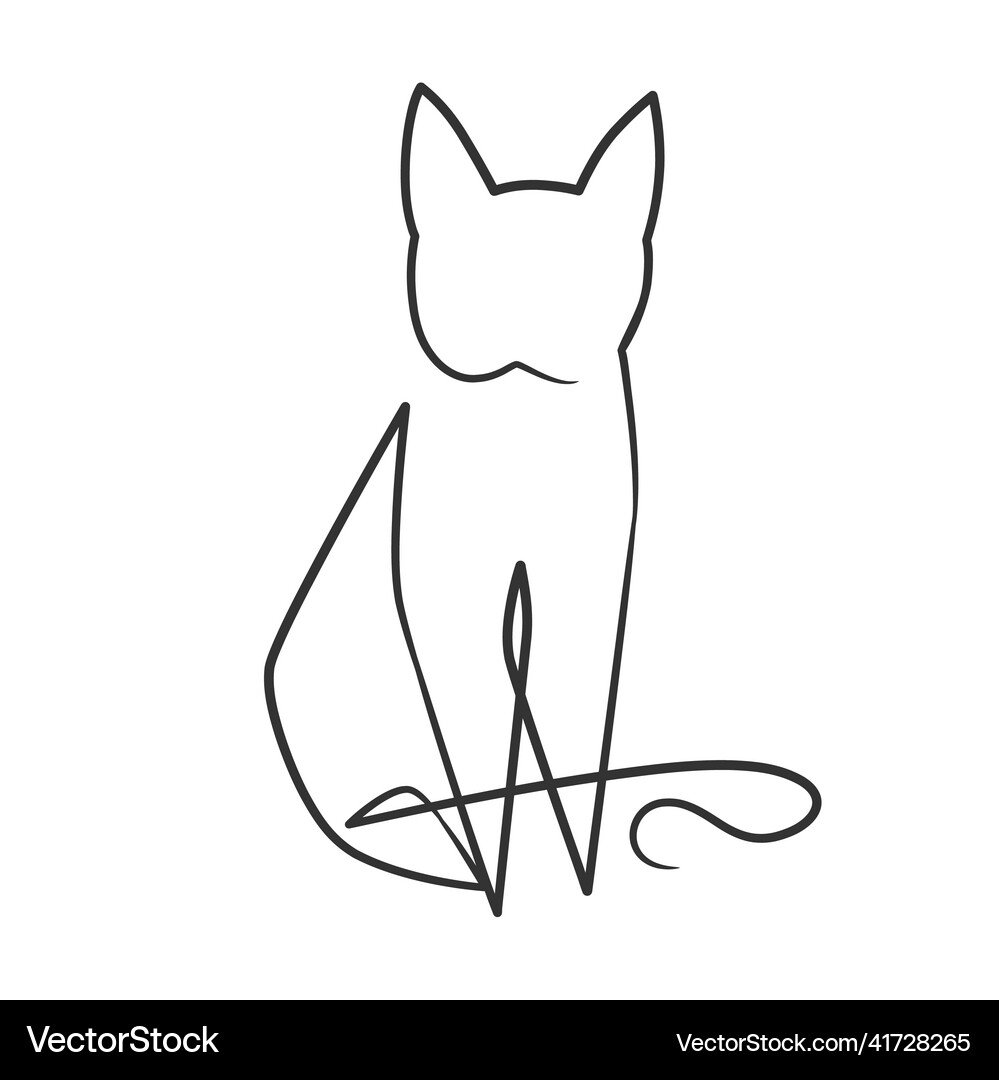 Continuous line drawing of cute cat Royalty Free Vector