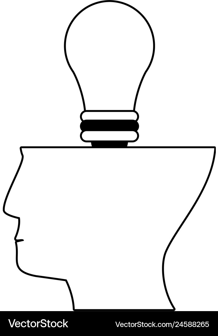 Head with bulb light symbol in black and white Vector Image