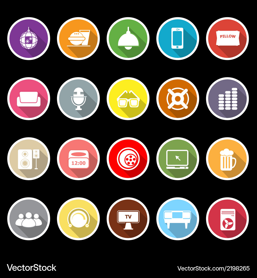 Home theater icons with long shadow Royalty Free Vector