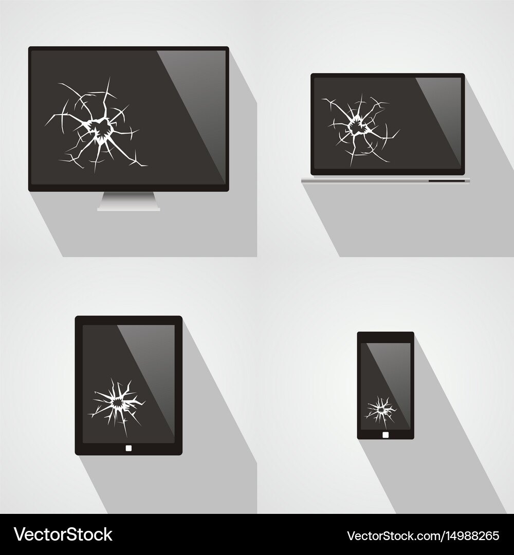 Set of broken screen of smart phone computer Vector Image