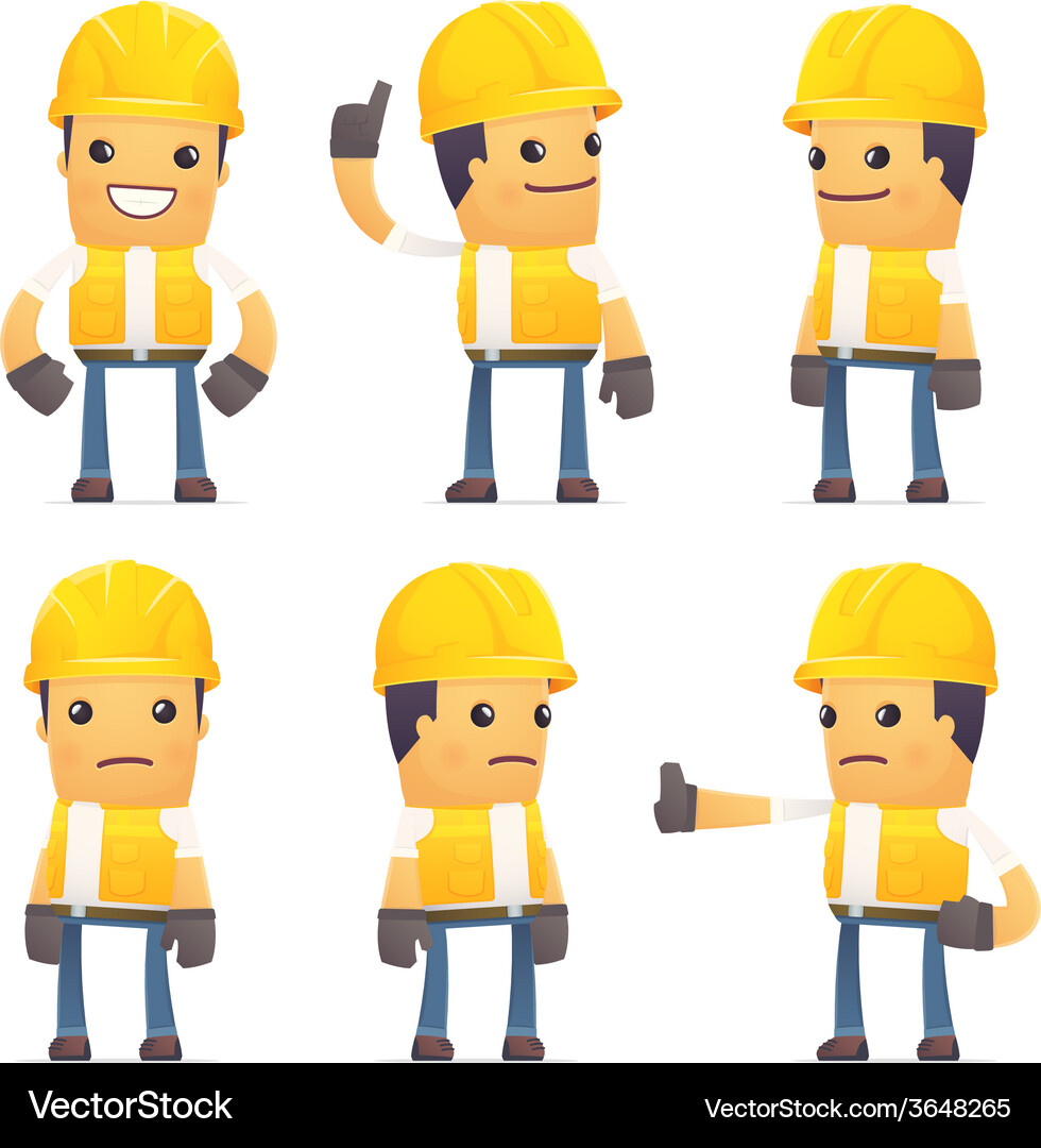 Set of contractor character in different poses Vector Image