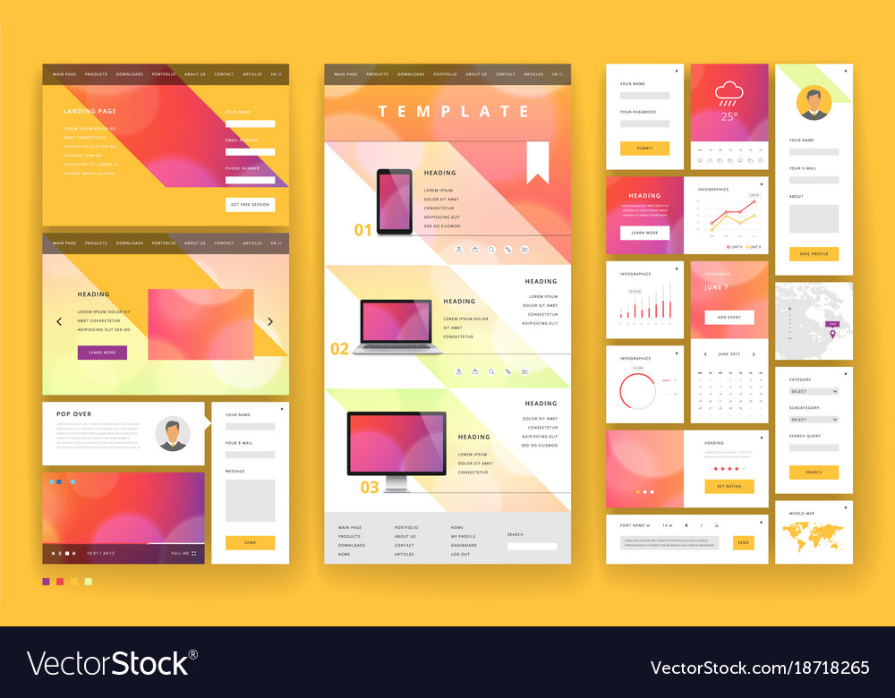 Website template design with interface elements Vector Image