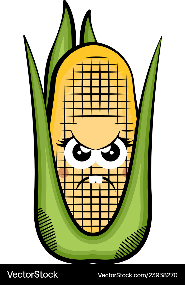 Angry corn cob cartoon colored sketch Royalty Free Vector