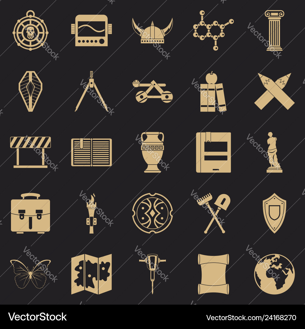 Archeology icons set simple style Royalty Free Vector Image