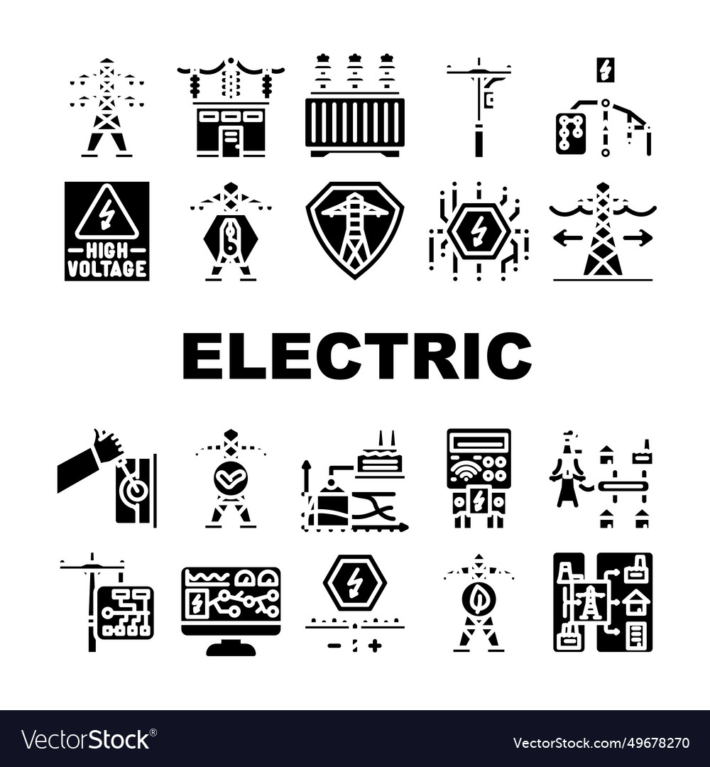 Electric grid energy power icons set Royalty Free Vector