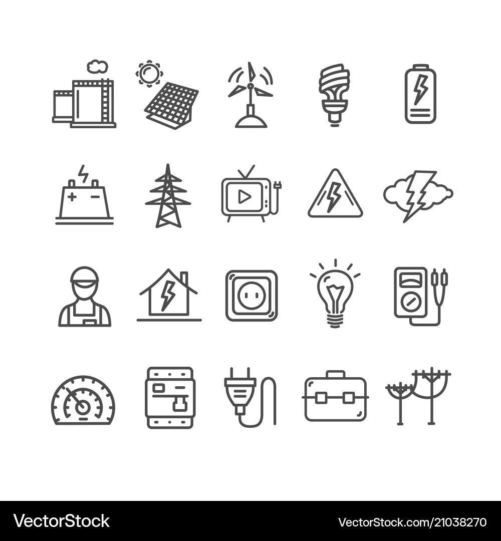 Electricity signs black thin line icon set Vector Image