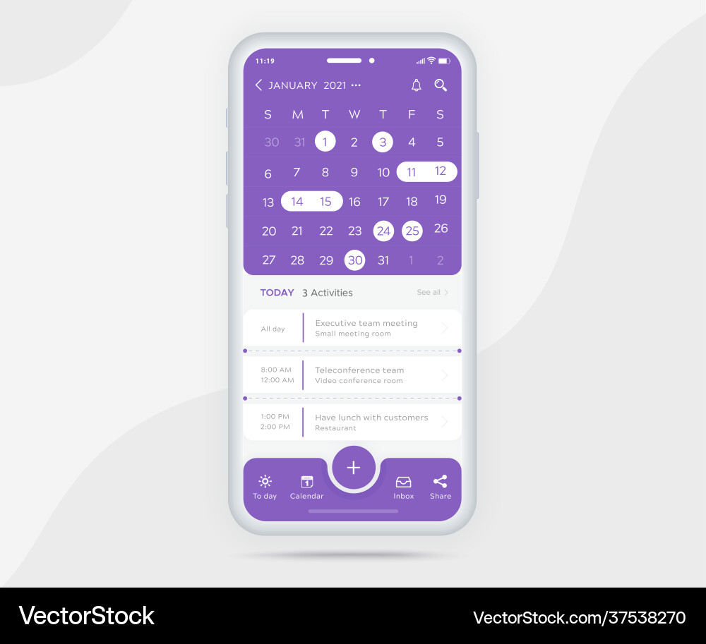 Mobile app calendar planner schedule agenda event Vector Image