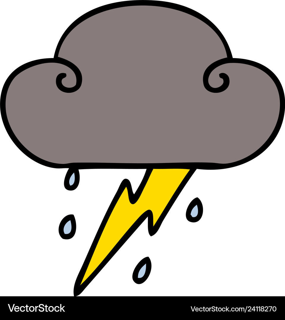 Quirky hand drawn cartoon thunder cloud Royalty Free Vector
