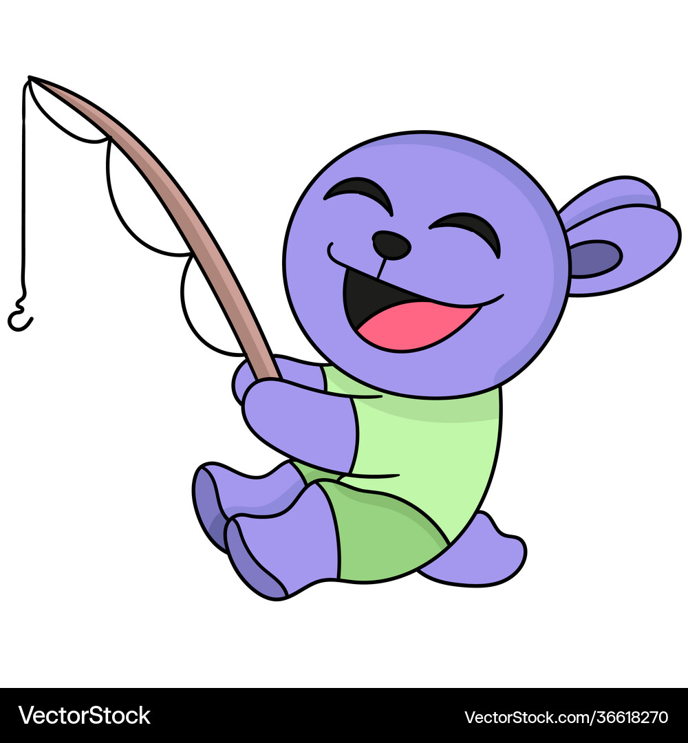 Rabbit is happily fishing doodle icon image Vector Image