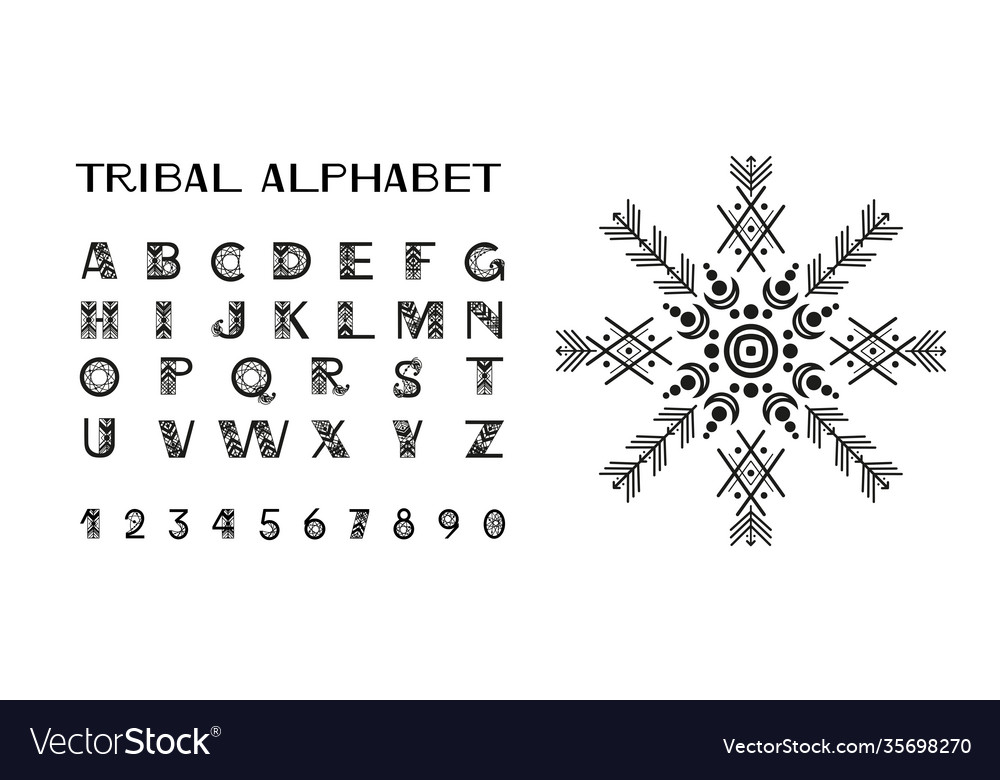 Tribal style alphabet Royalty Free Vector Image