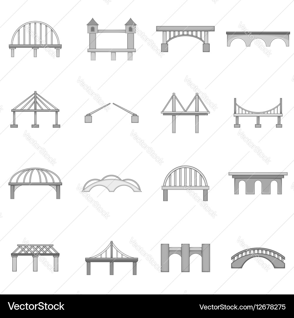Bridge construction icons set monochrome style Vector Image