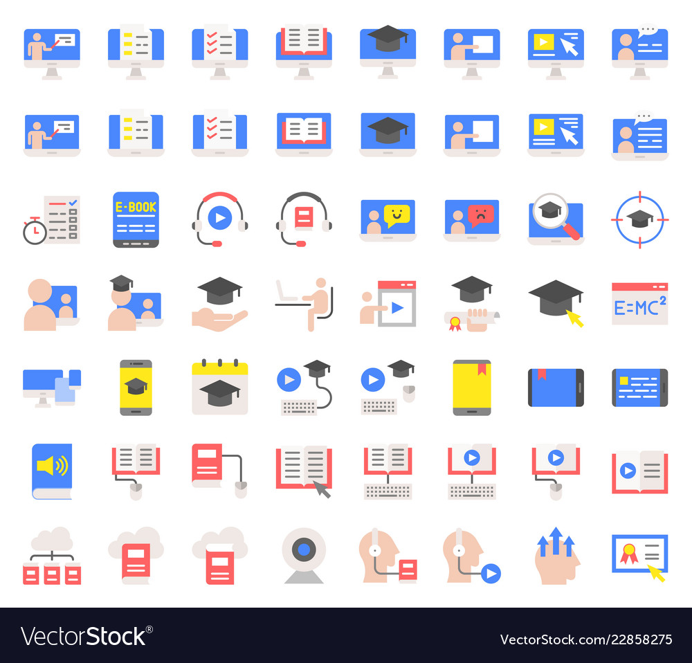 E learning and educated online icon set flat Vector Image