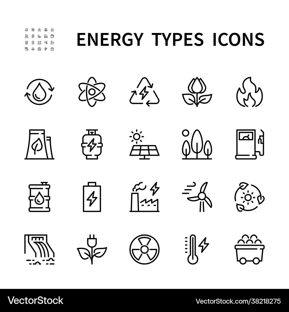 Types energy line icons isolated icon Royalty Free Vector