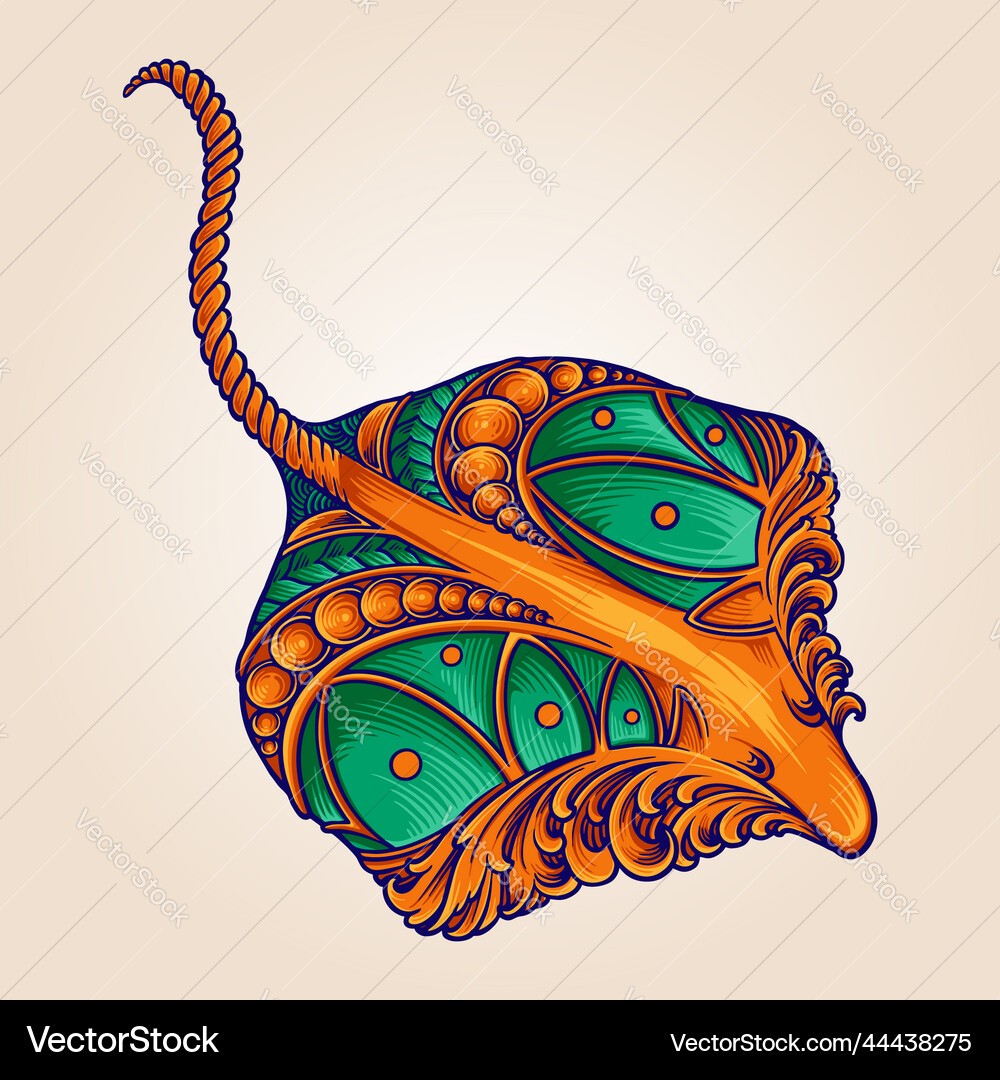 Vintage elegant stingray fish ornament Royalty Free Vector