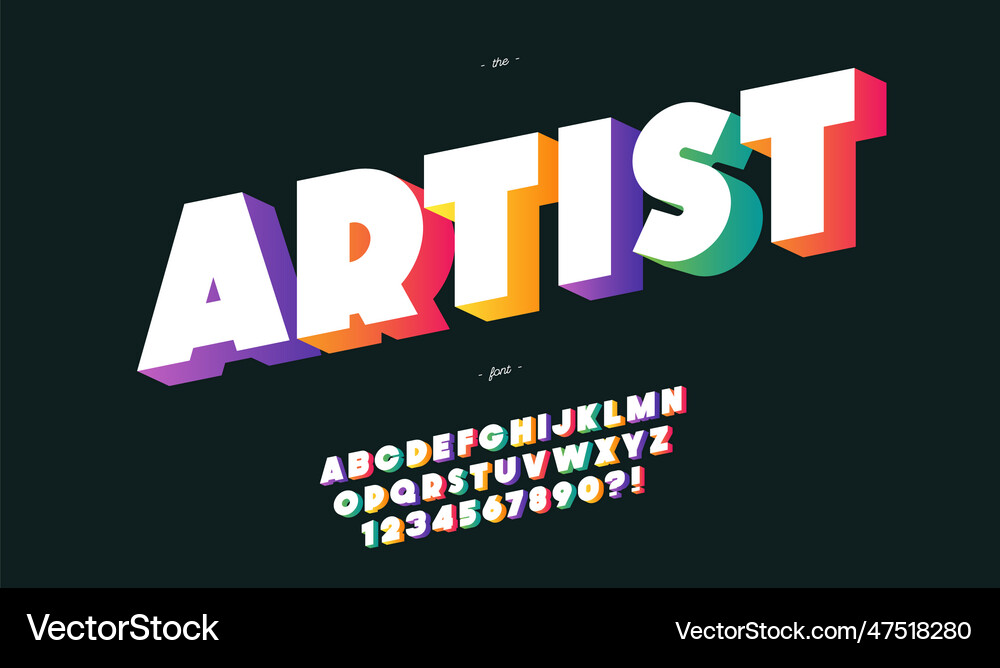 Artist font 3d bold cololr style Royalty Free Vector Image