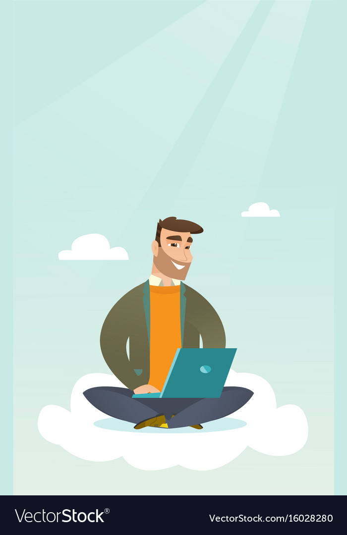Caucasian using cloud computing technologies Vector Image