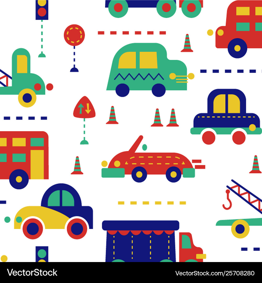 City traffic seamless pattern for kids Royalty Free Vector