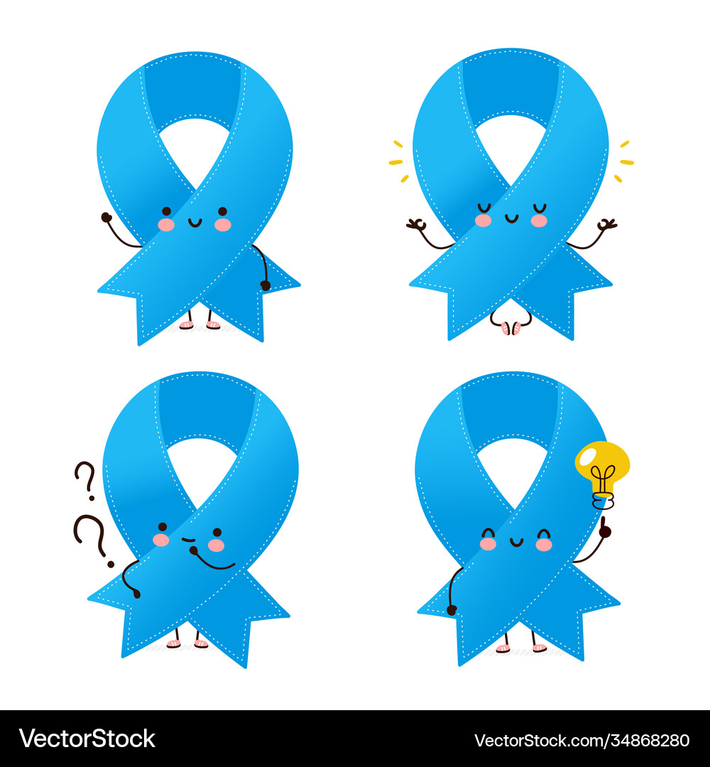 Cute happy funny blue ribbon character Royalty Free Vector