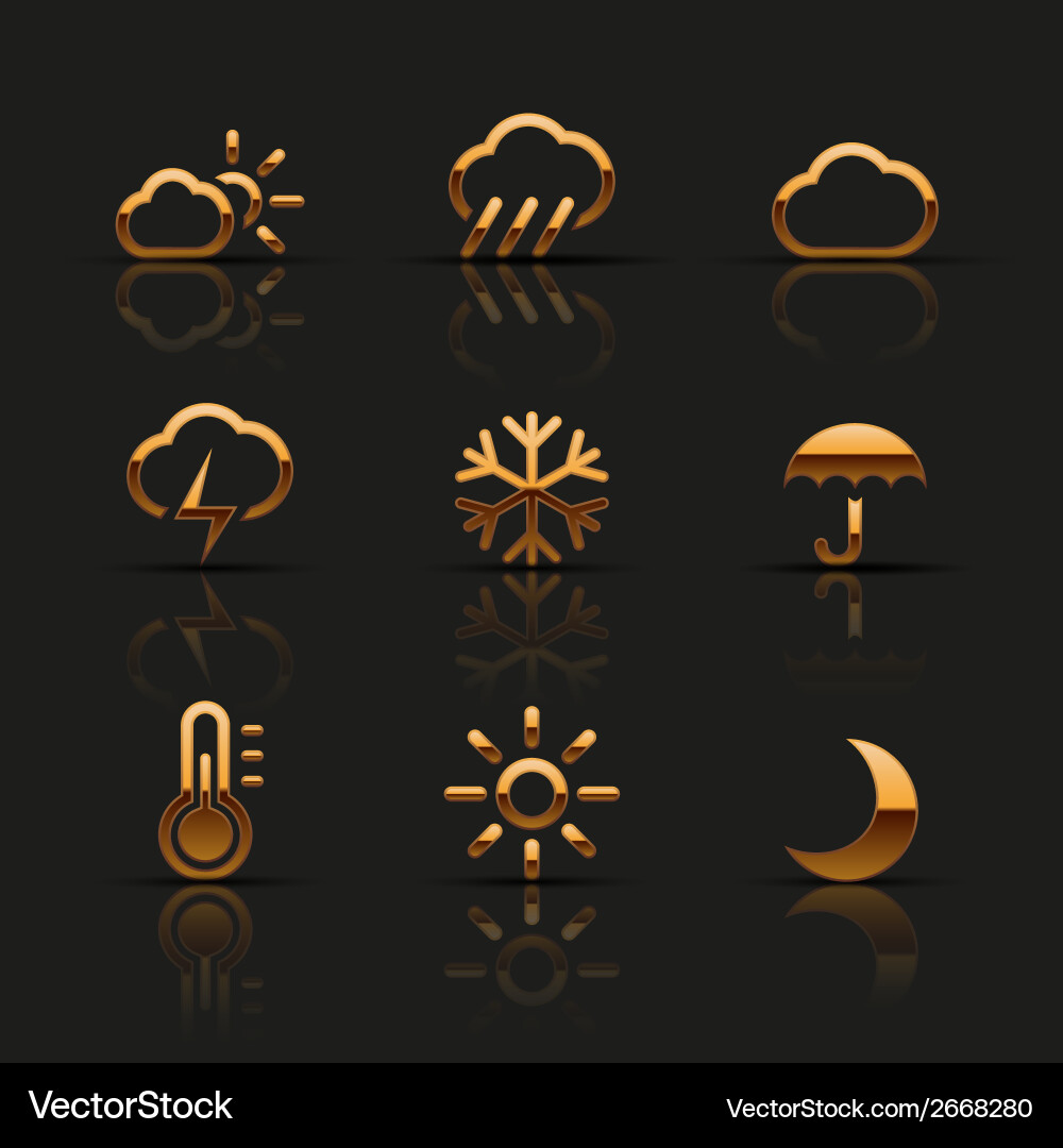 Golden weather icons set Royalty Free Vector Image