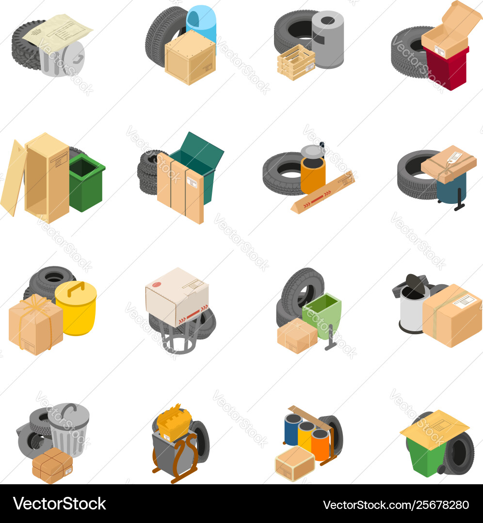 Hazardous waste icons set isometric style Vector Image