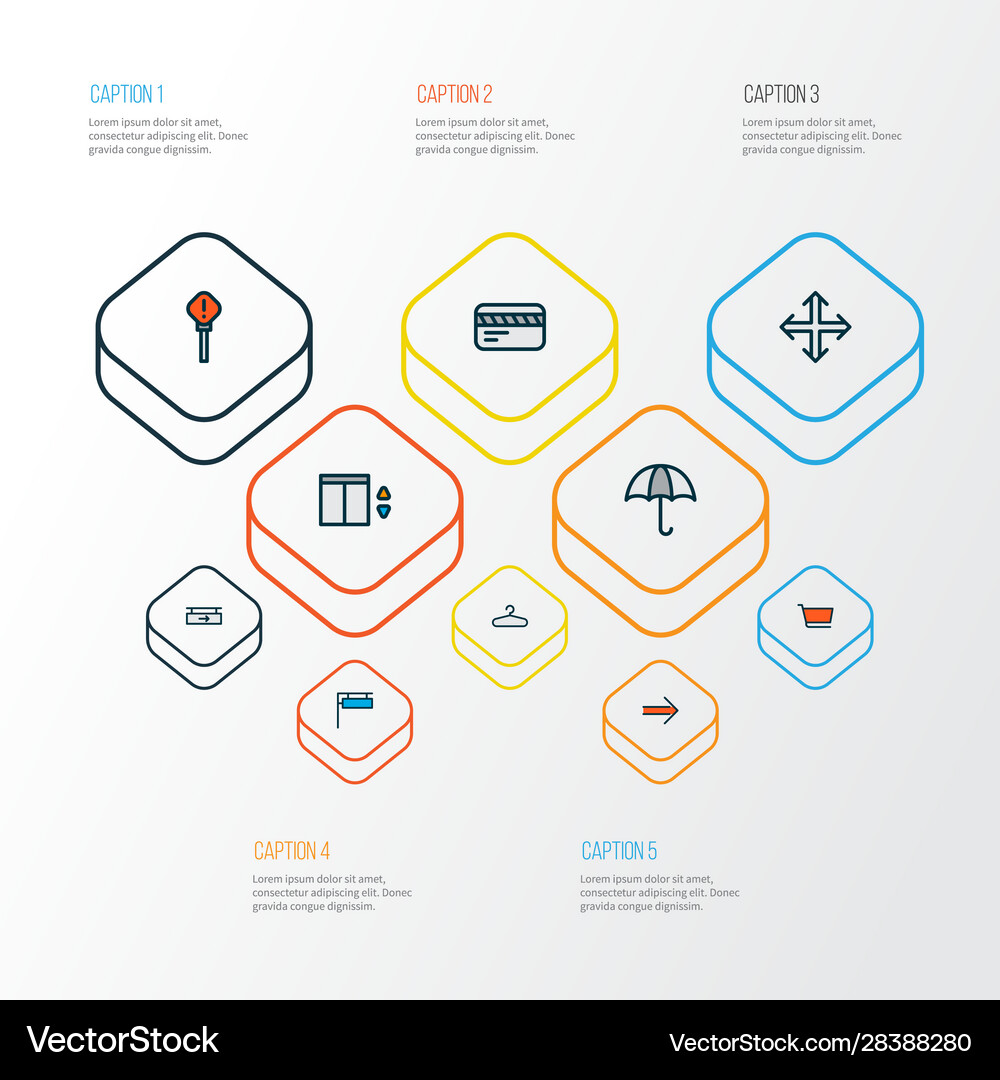 Public icons colored line set with cart Royalty Free Vector