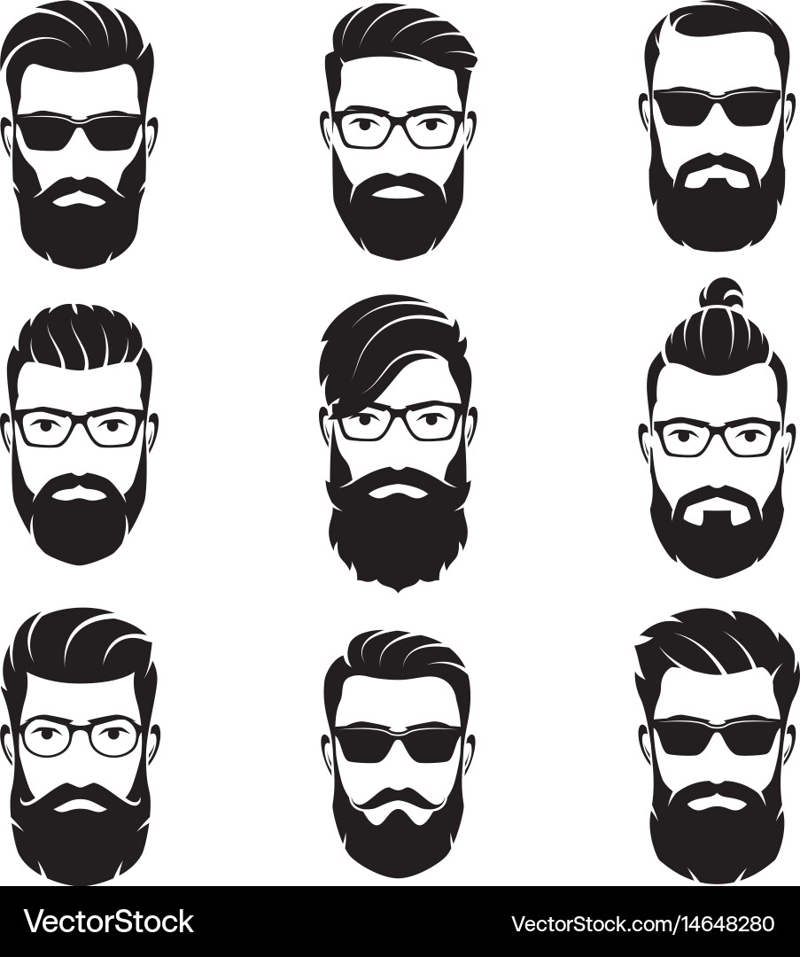 Set of bearded men faces hipsters Royalty Free Vector Image