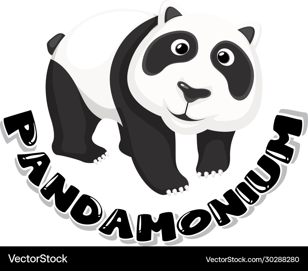 Sticker design for word pandamonium with cute Vector Image
